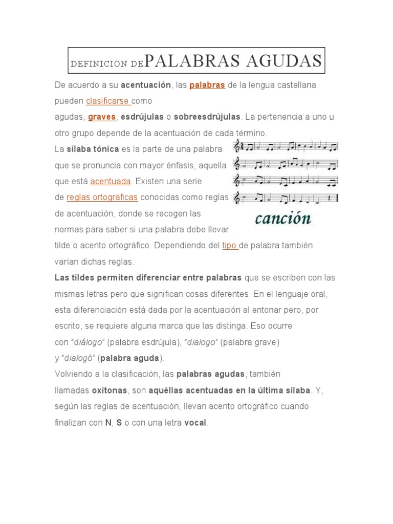 Definición de Palabras Agudas | PDF | Artes del Lenguaje y Comunicación