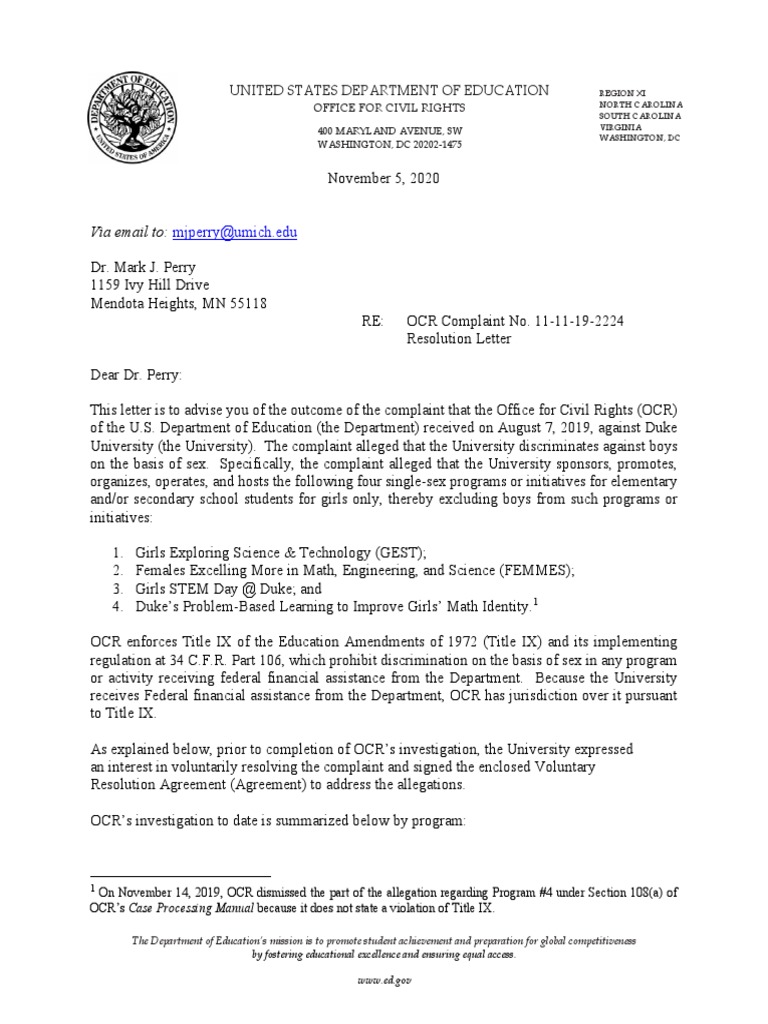 Duke Letter | PDF | Title Ix | Freedom Of Information Act (United States)