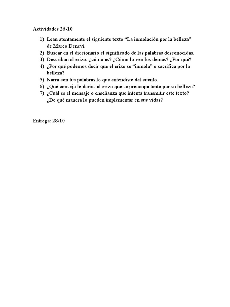 Inmolación Por La Belleza ACTIVIDADES | PDF