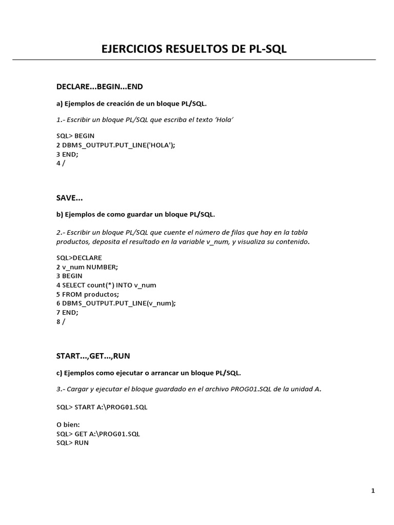 Ejercicios Resueltos de PL-SQL | PDF | SQL | Programación de computadoras
