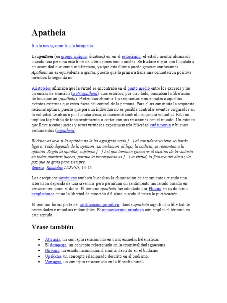 Apatheia | PDF | Filosofía de la era romana | Filosofía helenística