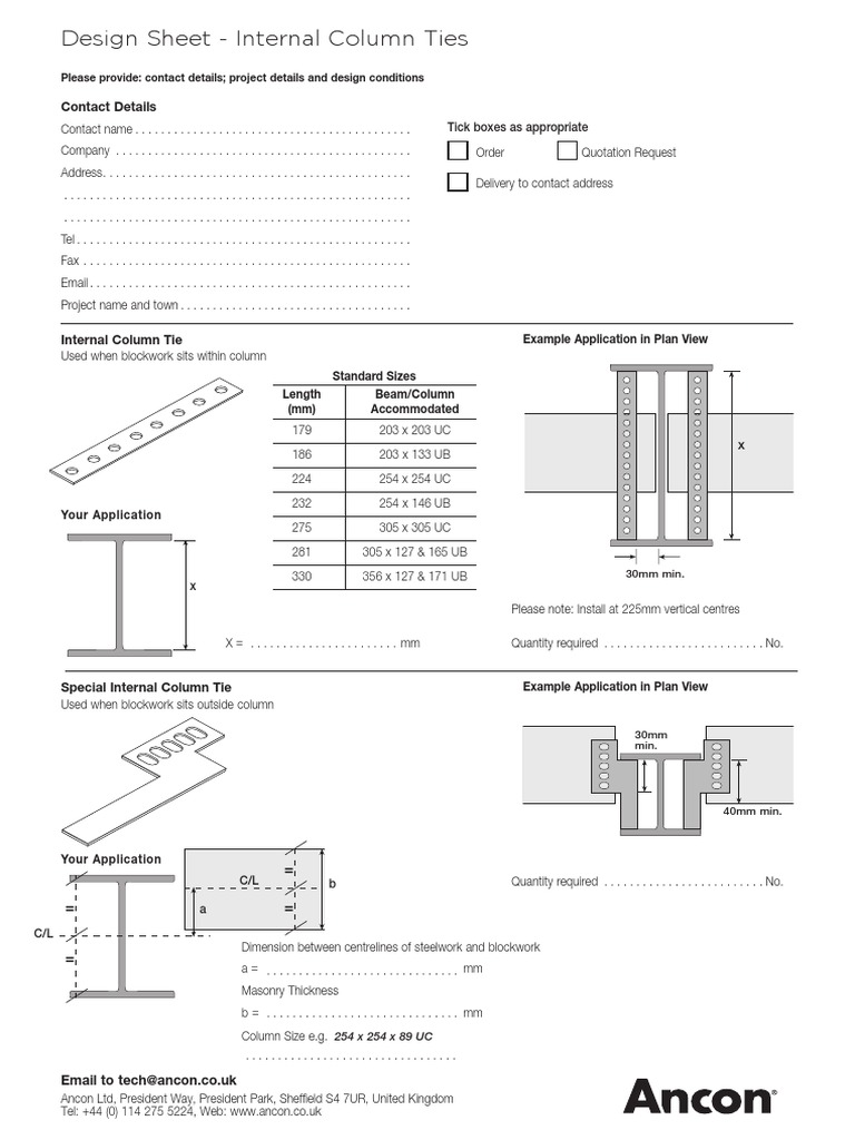 Design Sheet - Internal Column Ties: Contact Details | PDF | Economic ...