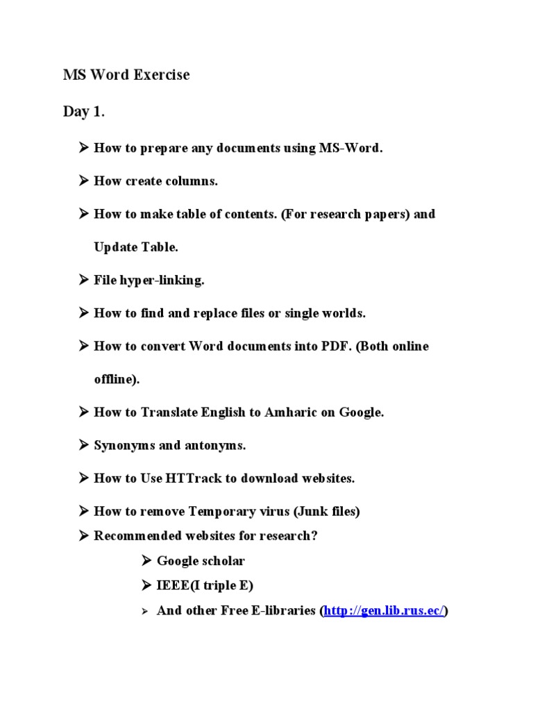 MS Word Exercise Day 1.: Update Table | PDF | Hyperlink | Page Layout