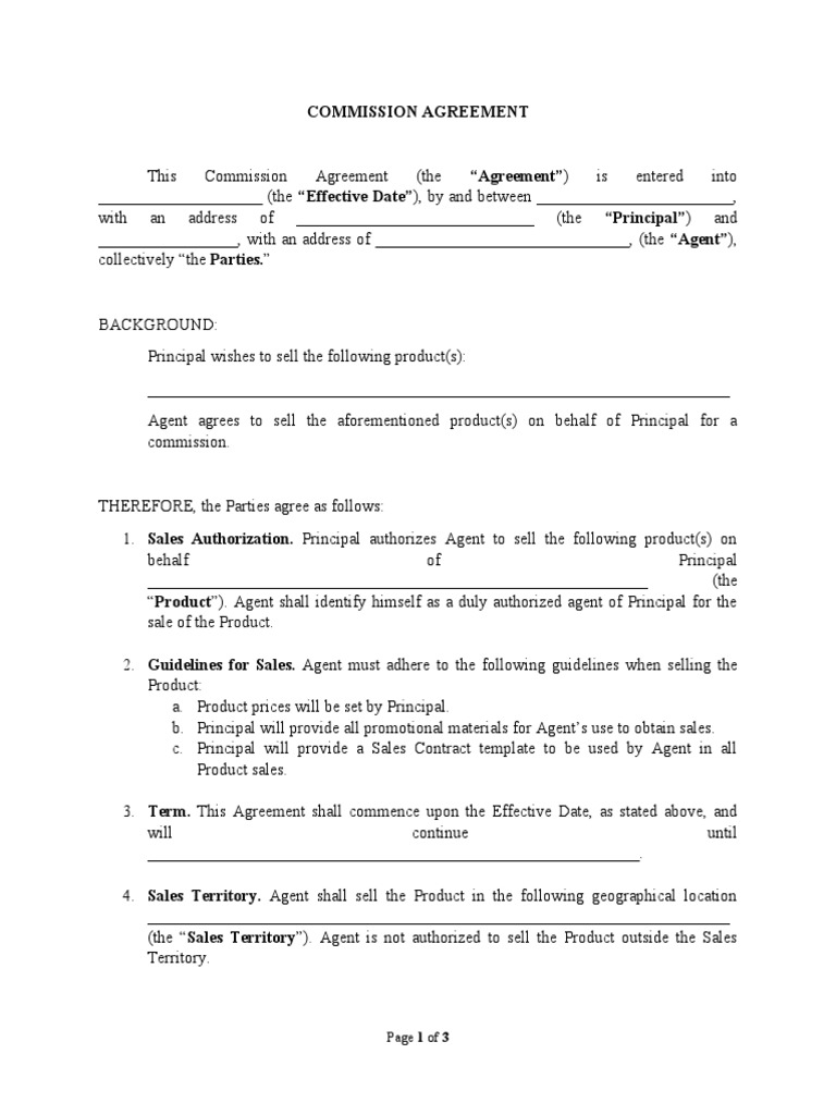 Commission Sales Agreement Template