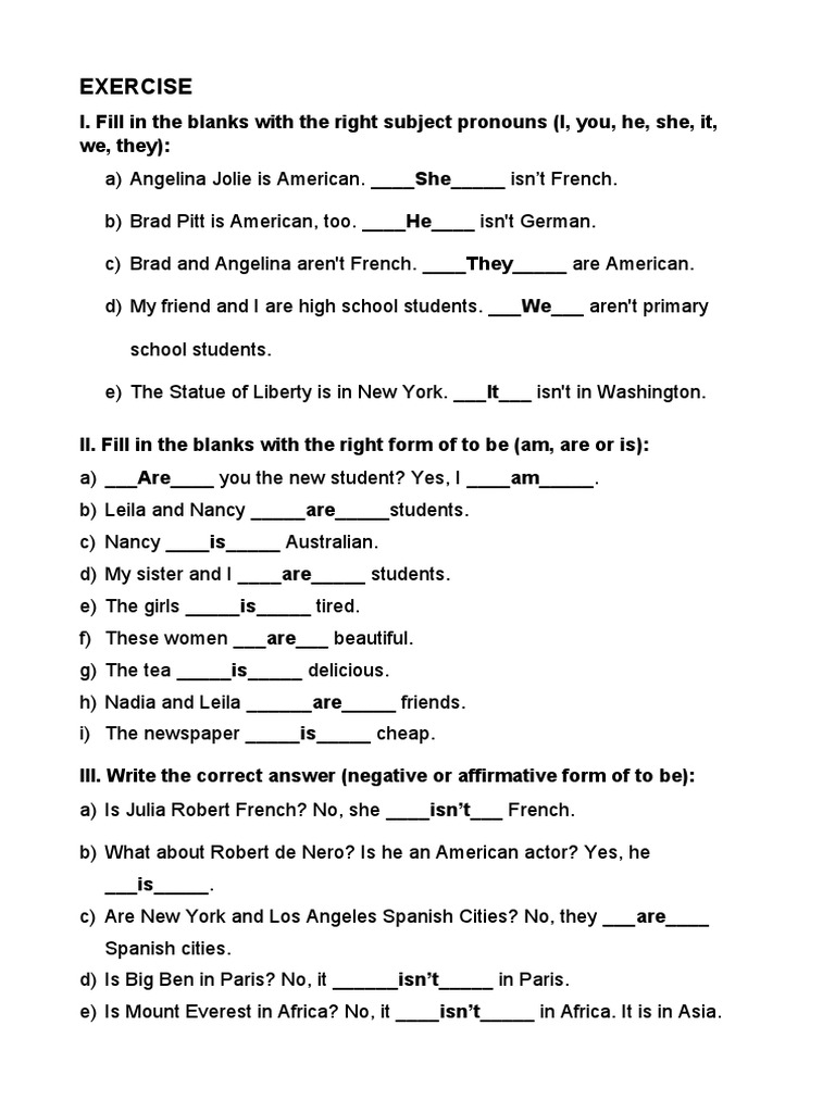 Exercise Verb To Be | Download grátis PDF | Dieting