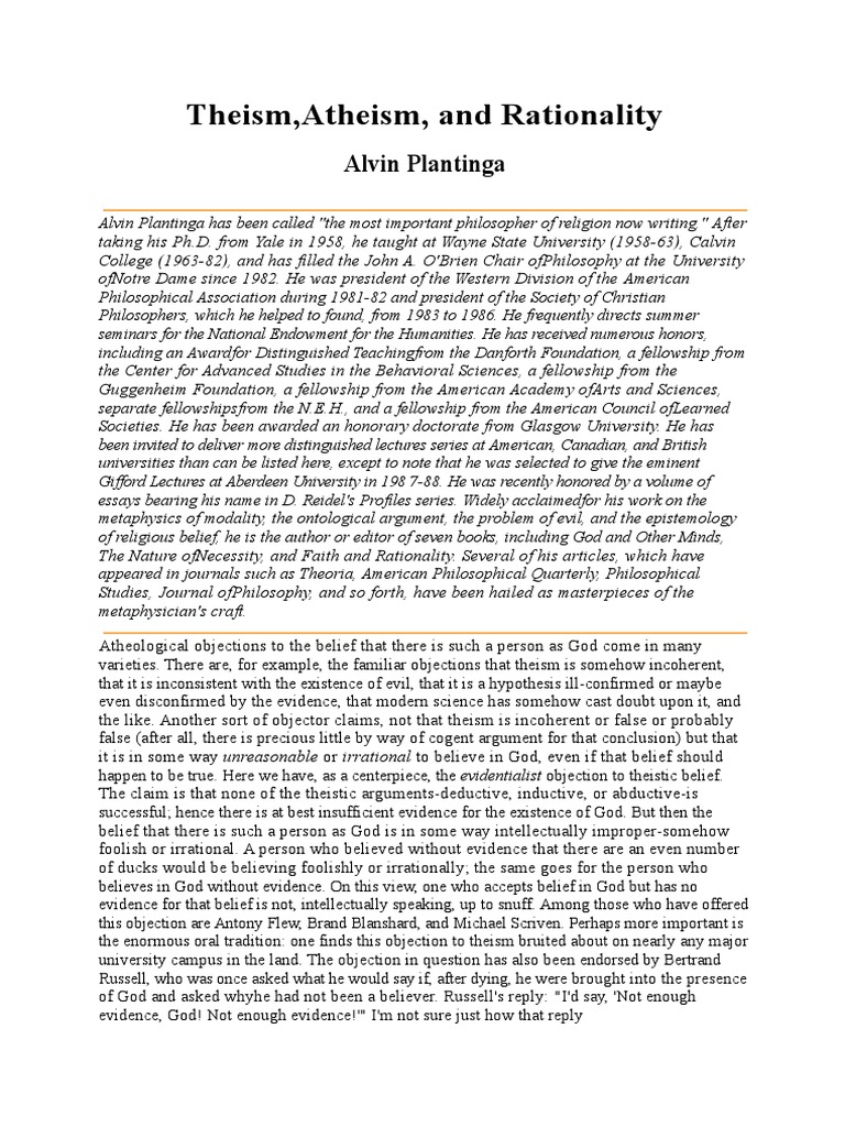 (Ebook) Plantinga, Alvin, Ph.D. - Theism, Atheism, Rationality ...