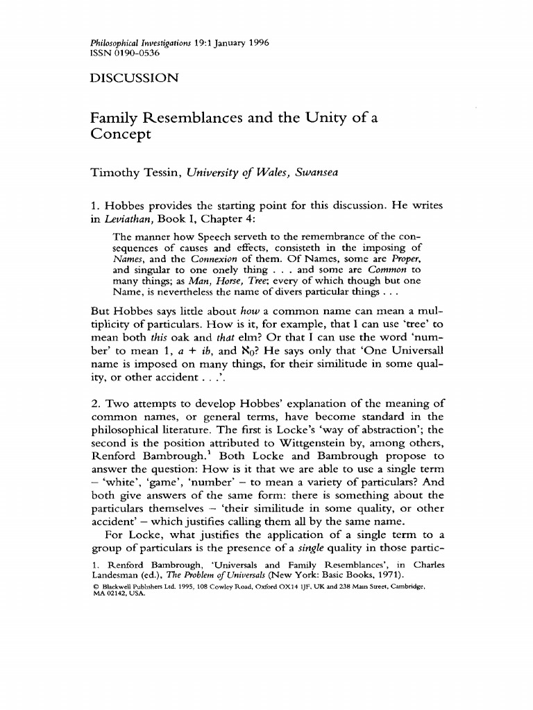 Family Resemblances in Concept Unity | PDF | Question | Philosophical ...
