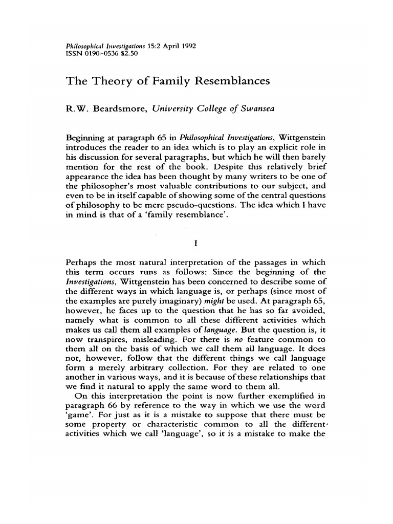 Family Resemblance Beardsmore | PDF | Ludwig Wittgenstein | Logic