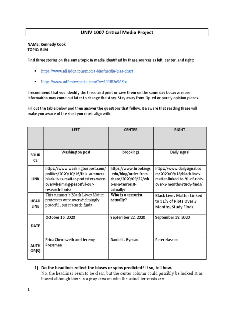 Critical - Media - Project Final 1 | PDF | Black Lives Matter | Public ...