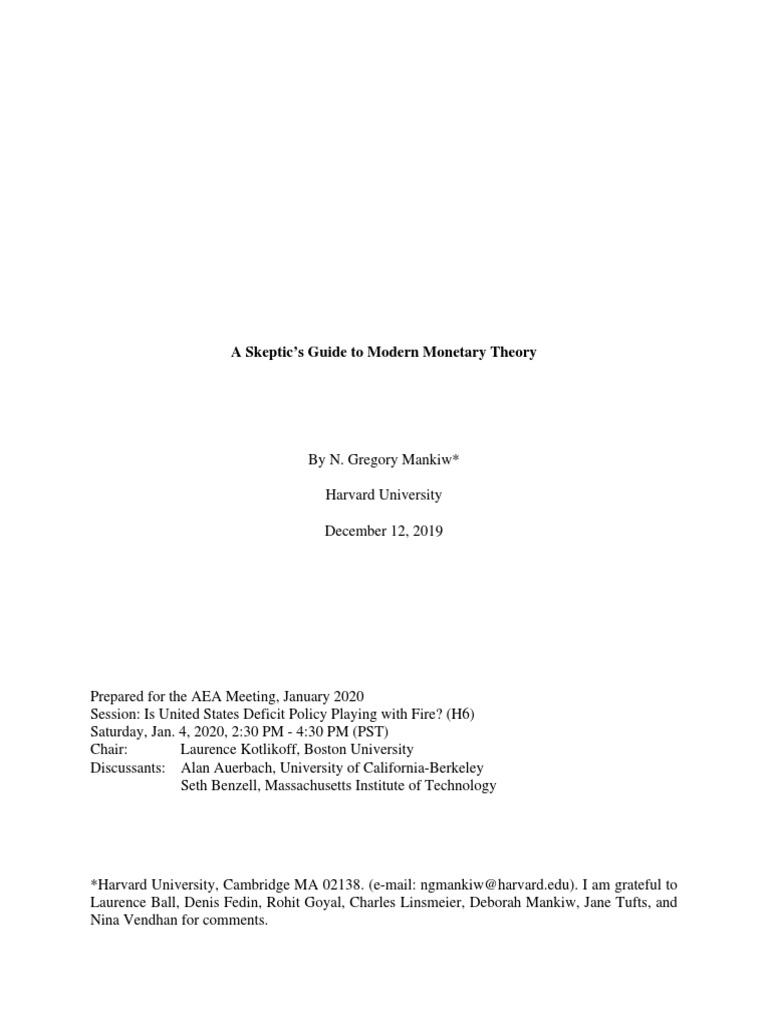 Mankiw Skeptics Guide To Modern Monetary Theory PDF | PDF | New ...