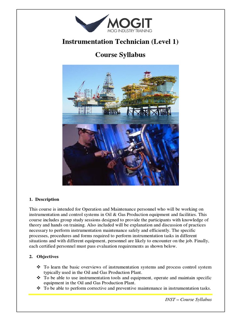 Instrumentation Technician (Level 1) Course Syllabus: 1. Description ...