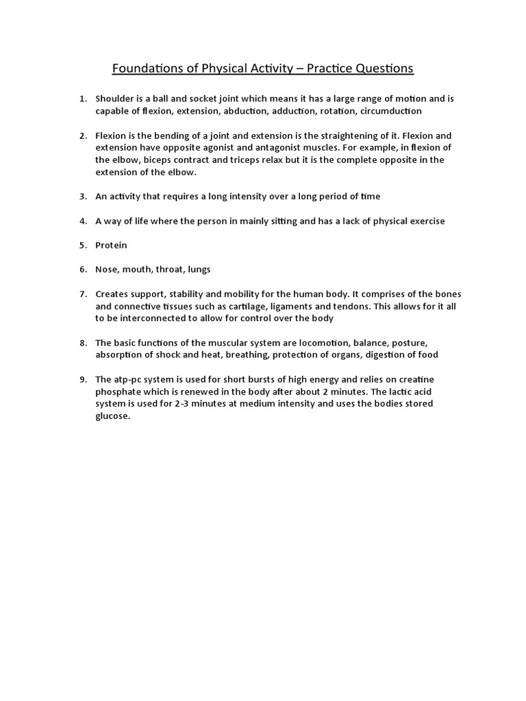 Foundations of Physical Activity - Practice Questions | PDF
