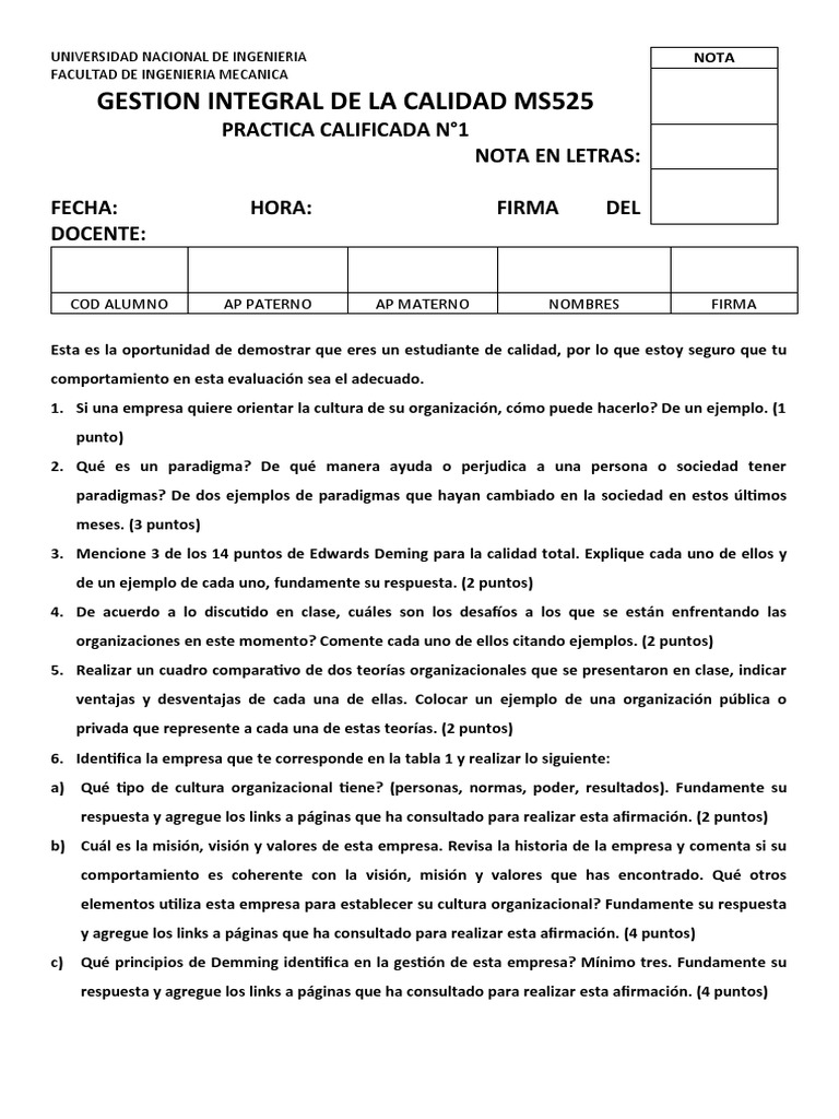 MS525 A Primera Práctica Calificada 2020 I | PDF | Business | Cultura ...