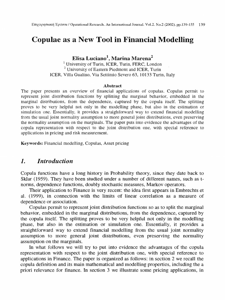 6 Copulae As A New Tool in Financial Modelling (2002) | PDF | Value At ...