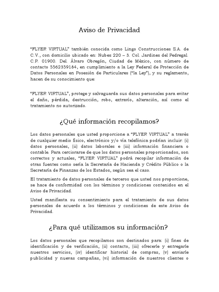 Flyer Virtual-Aviso de Privacidad | PDF | Privacidad de la información | Cookie HTTP