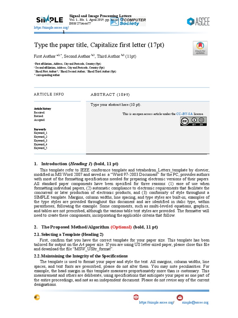 Type The Paper Title, Capitalize First Letter (17pt) : 1. Introduction ...