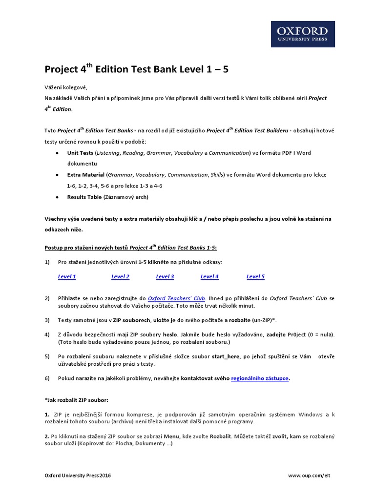 Project - 4th Edition - Testy - Navod - Ke - Stazeni PDF | PDF