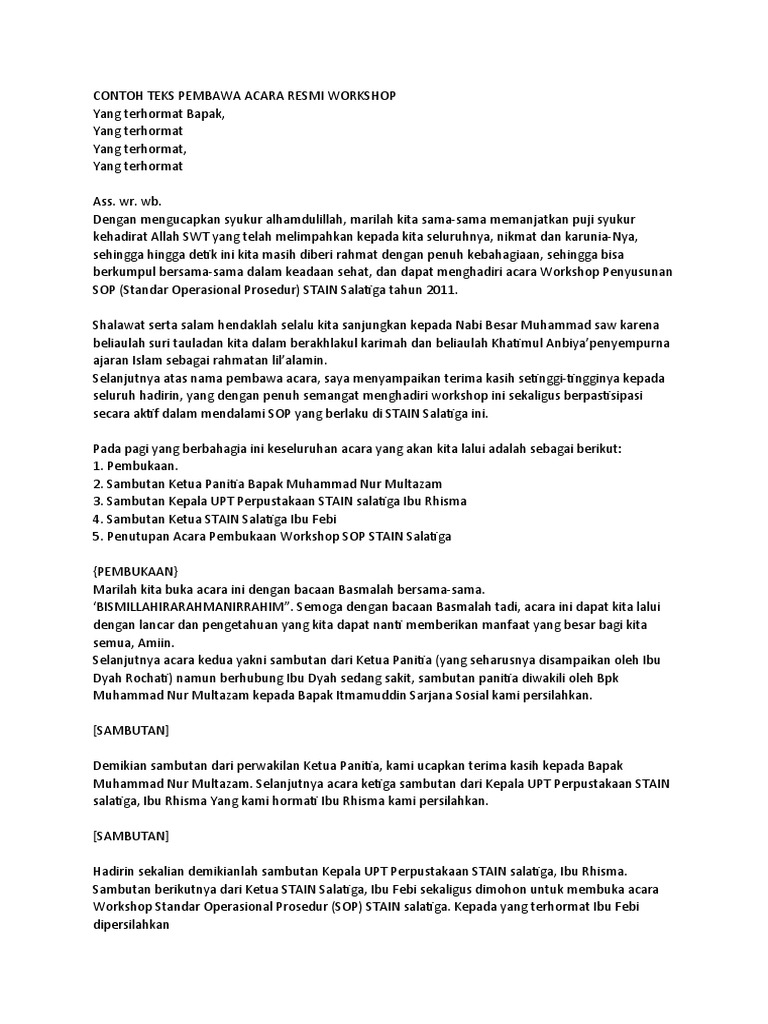 Contoh Teks Pembawa Acara Resmi Workshop | PDF