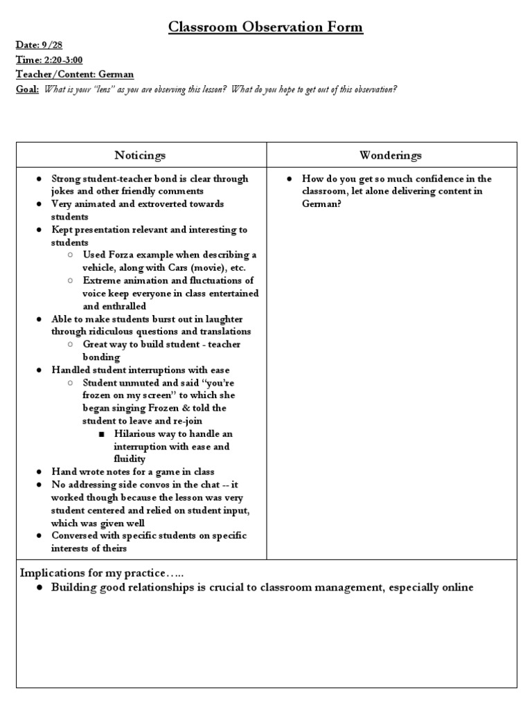 Simpson N W Observation Template | PDF | Behavior Modification ...