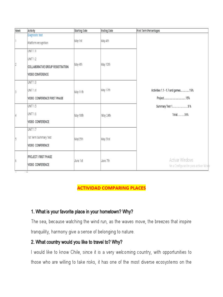 "Comparing Places" ACTIVIDAD # 1 | PDF | Cultura (general)