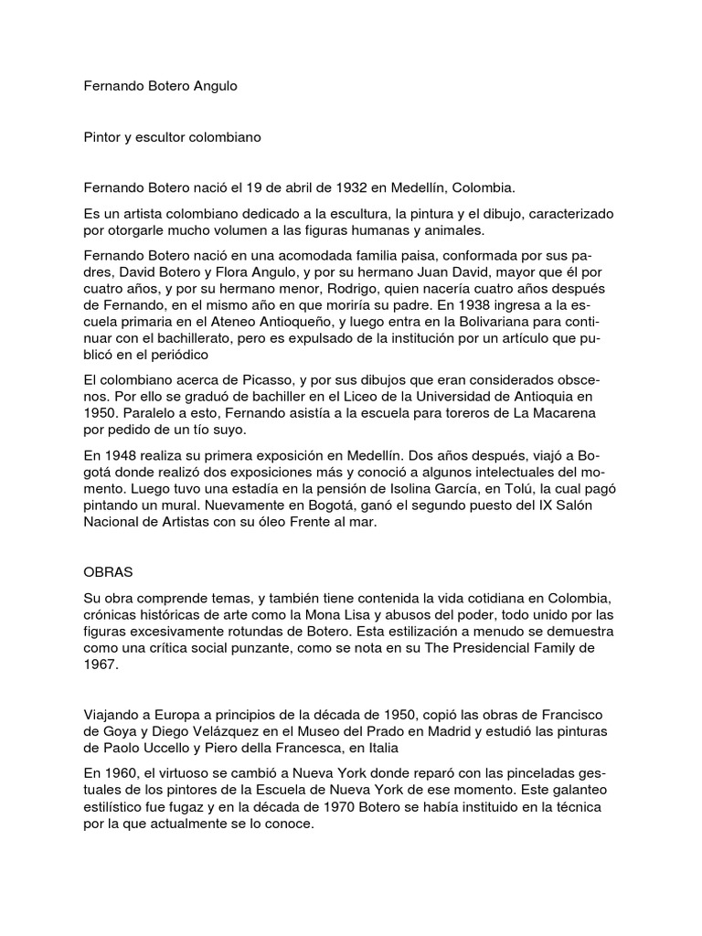 Fernando Botero Angulo | PDF | Medios de arte | Escultura