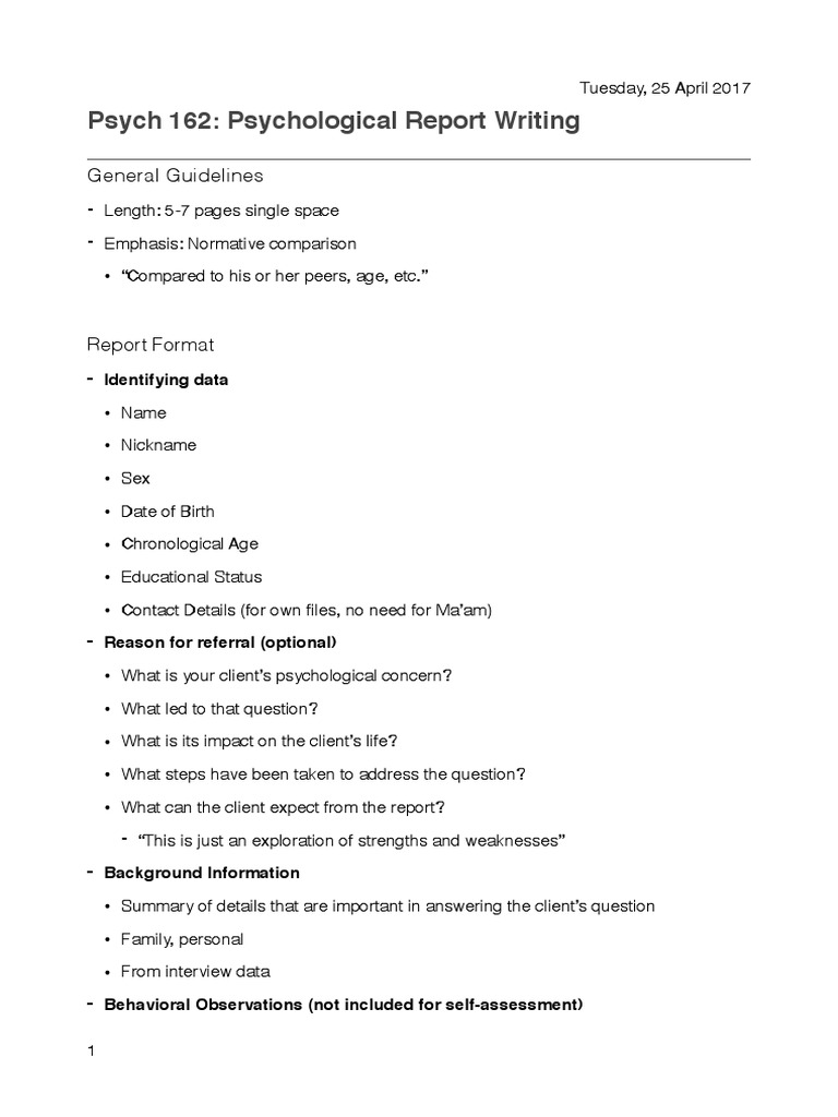 Psychological Report Writing | PDF | Attitude (Psychology) | Test ...