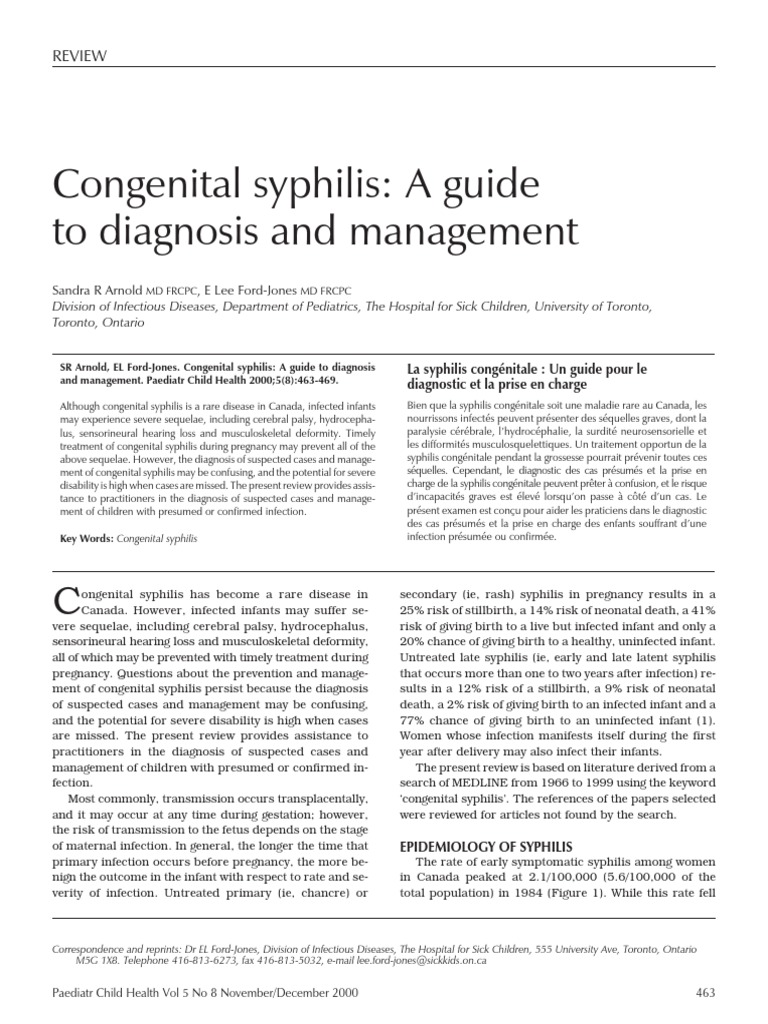 Congenital Syphilis: A Guide To Diagnosis and Management: Review | PDF ...