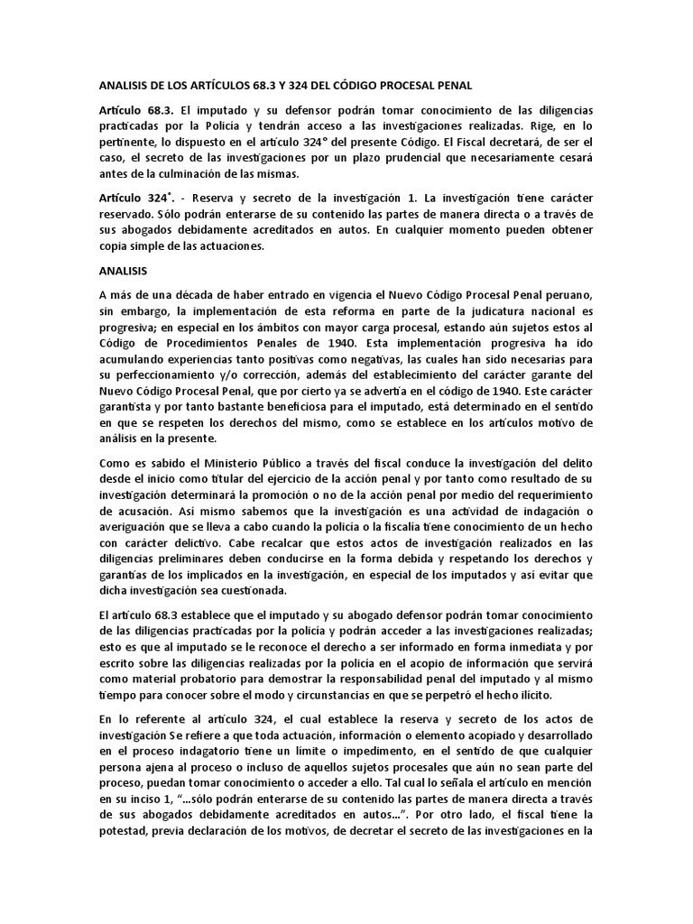 ANALISIS DE LOS ARTÍCULOS 68.3 y 324 Del NCPP | PDF | Ley procesal ...