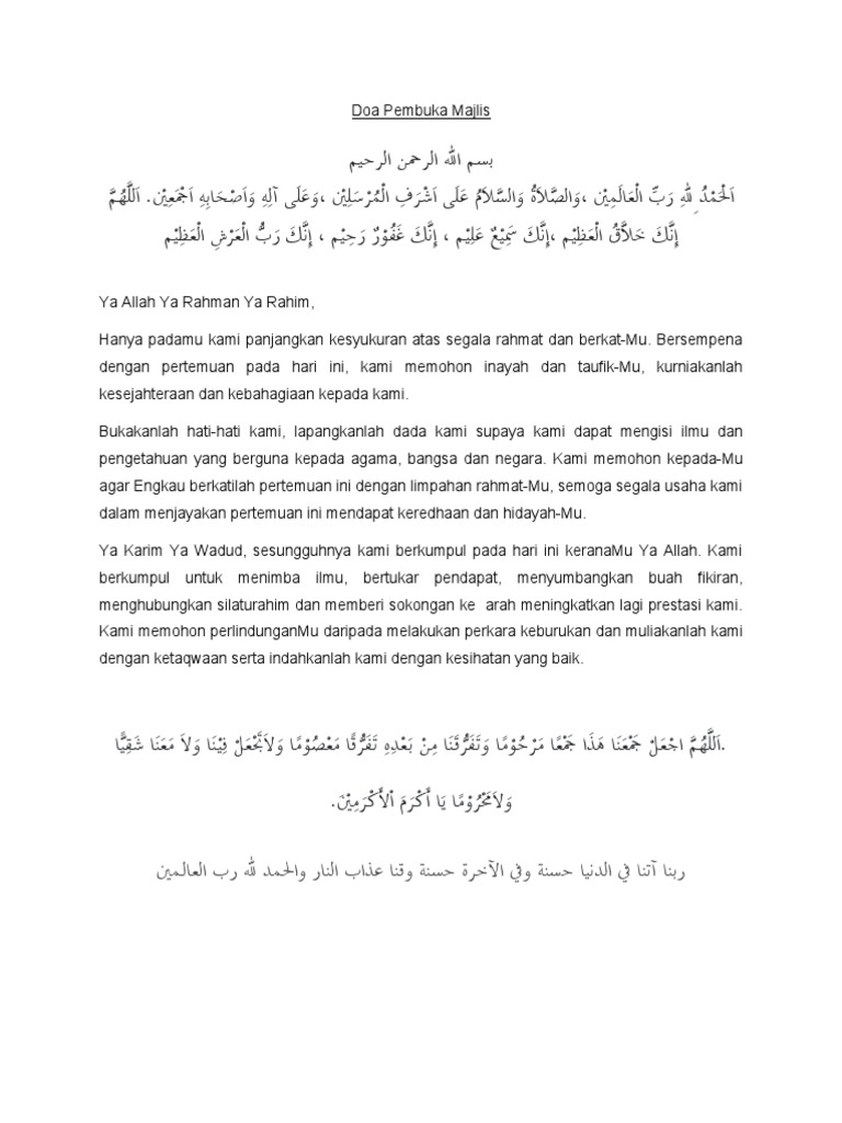 Doa Pembuka Majlis | PDF
