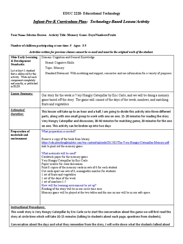 Ed Tech ECDE Activity Plan | PDF | Memory | Communication