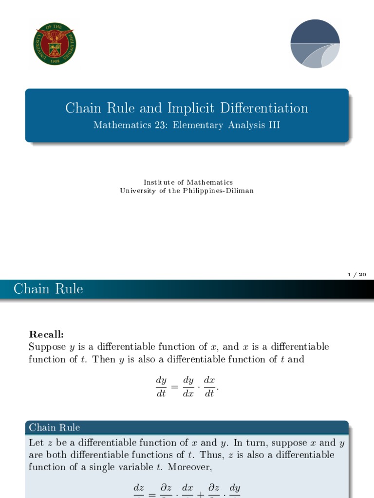 Math 23 Lecture 1.5 Chain Rule and Implicit Differentiation PDF | PDF ...