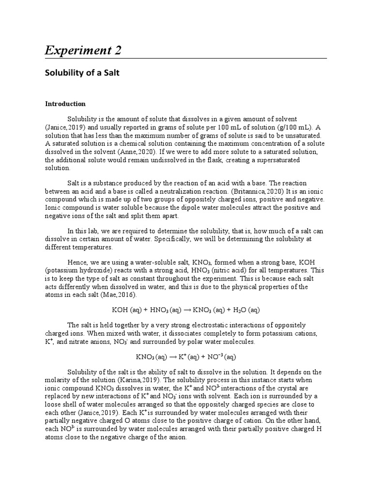 Lab Report Experiment 2 | PDF | Solubility | Solvation