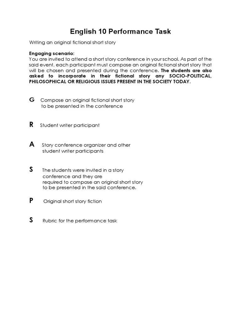 Original Short Story Performance Task | PDF | Writers | Short Stories
