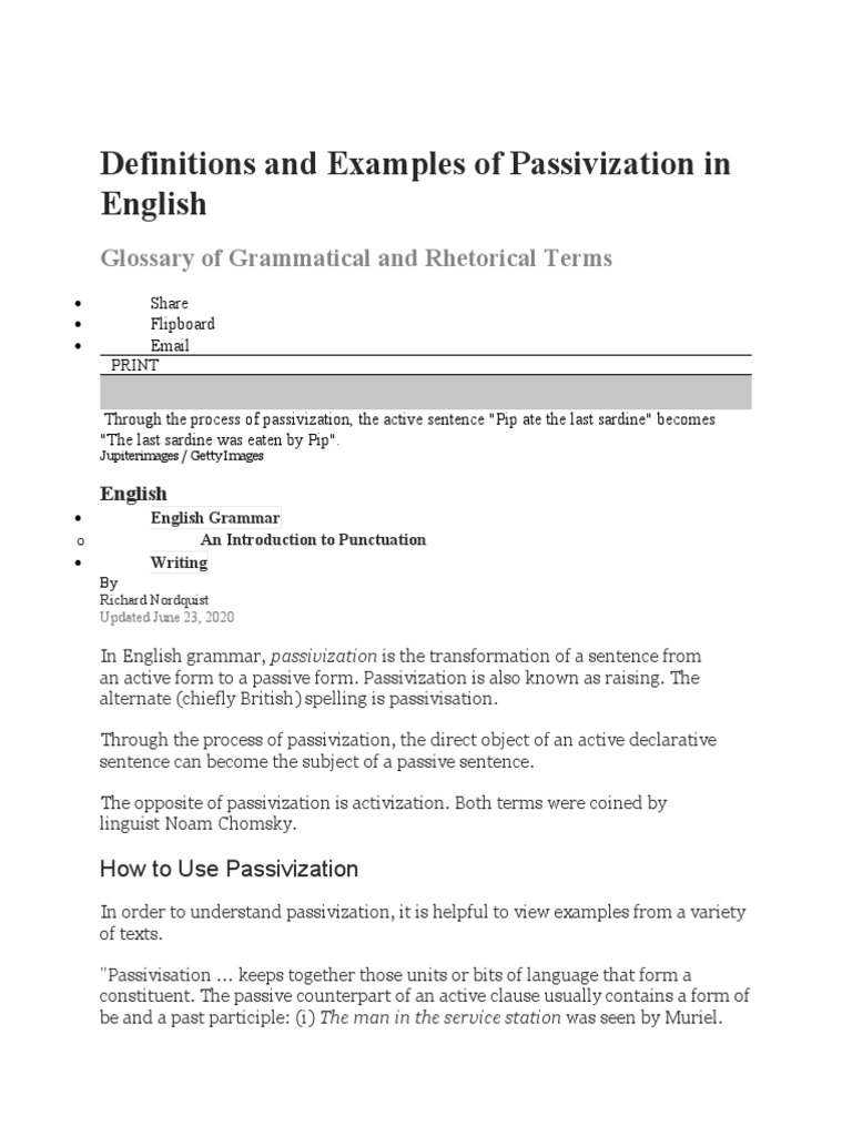 Definitions and Examples of Passivization in English | PDF | Idiom ...