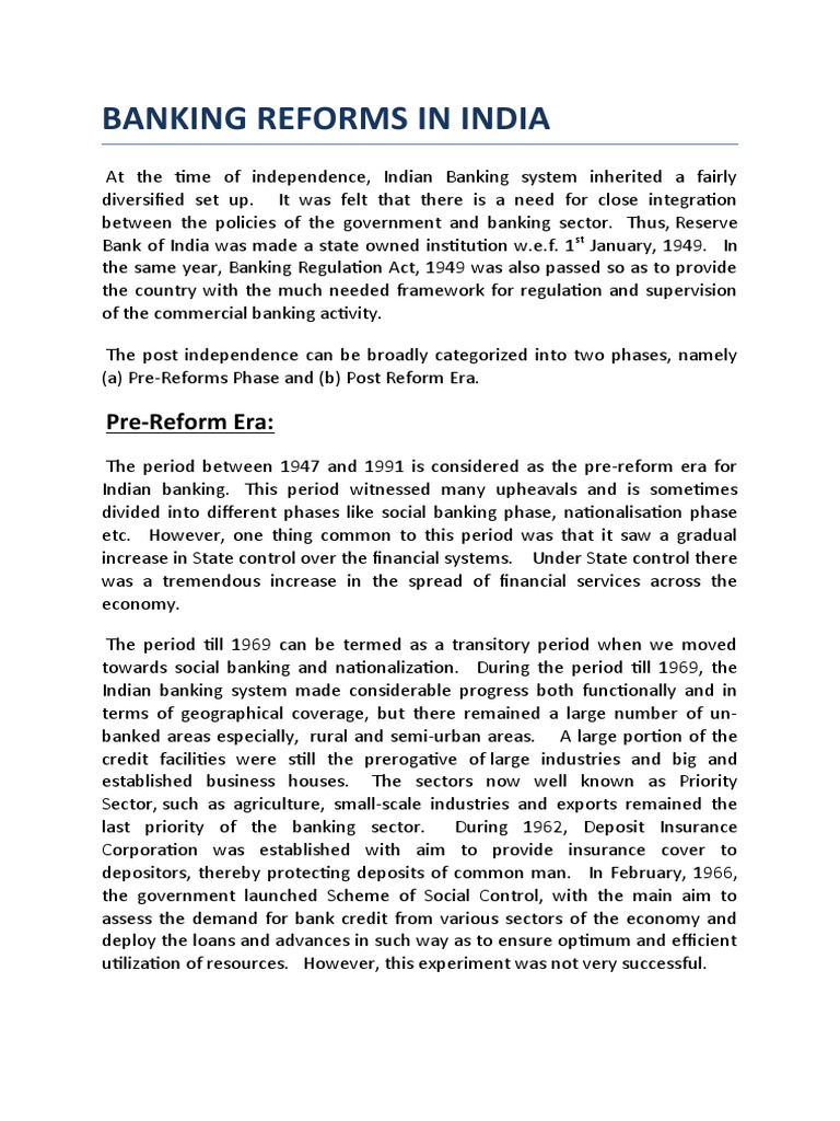 Banking Reforms in India | PDF | Banks | Reserve Bank Of India