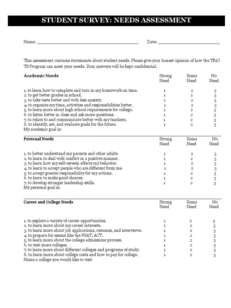 Student Survey: Needs Assessment | PDF | Educational Assessment ...