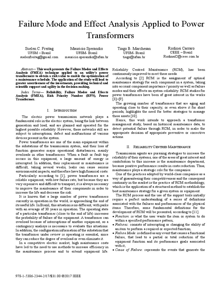 Failure Mode and Effect Analysis Applied To Power Transformers | PDF ...
