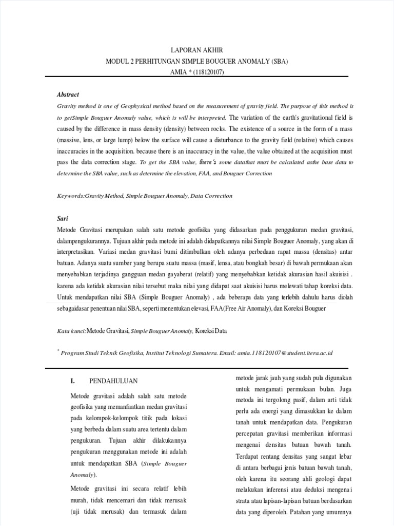 Perhitungan Simple Bouguer Anomaly | PDF