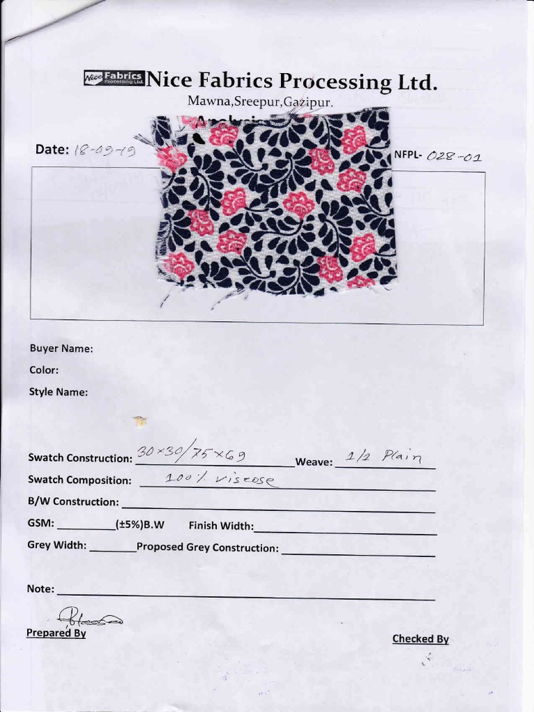 Nice Processing LTD.: Fabrics | PDF