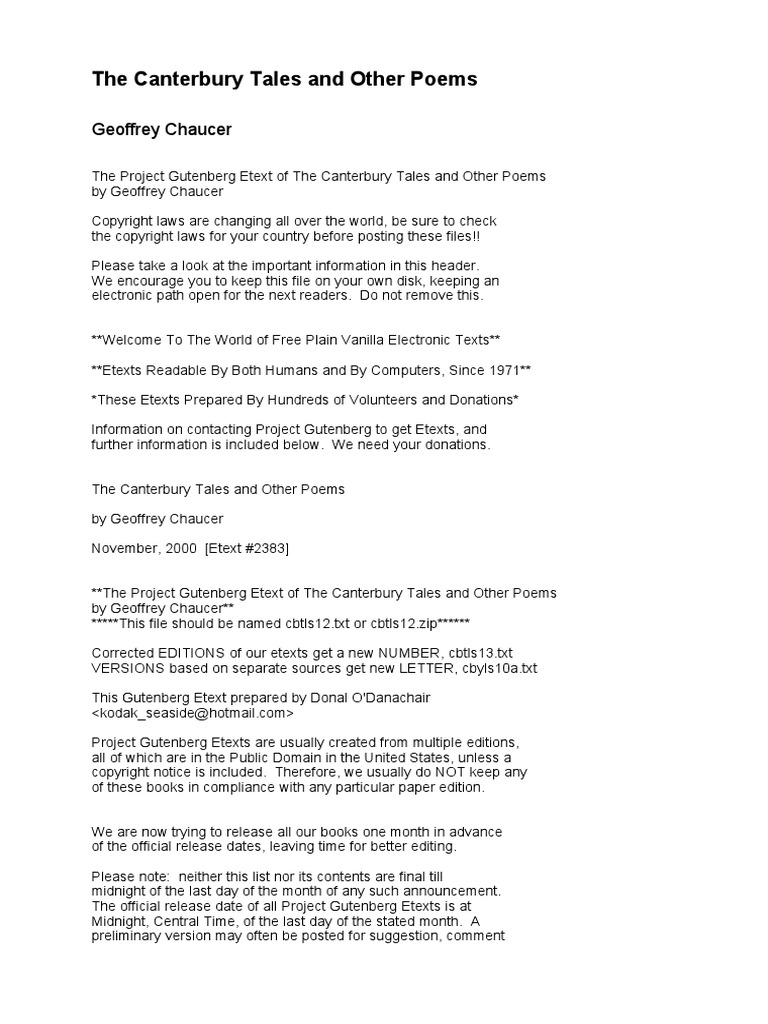 Chaucer, Canterbury Tales | PDF | Geoffrey Chaucer | E Text