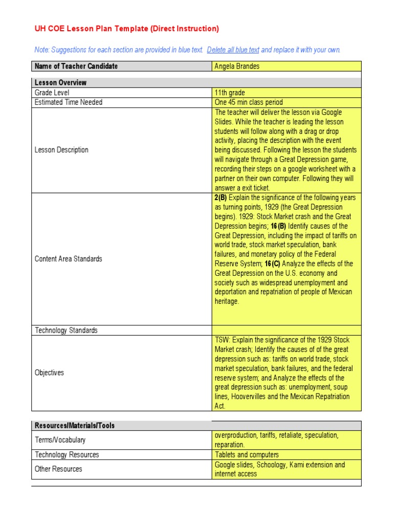 Great Depression Lesson Plan for 11th Grade | PDF | Differentiated ...