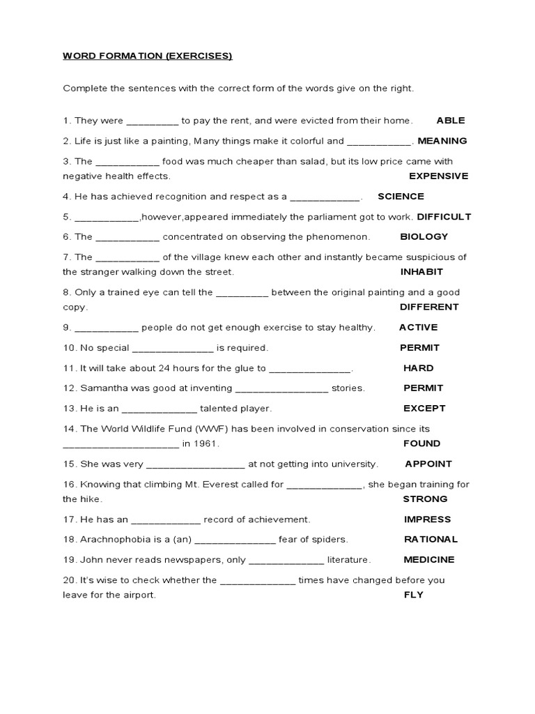 Word Formation Exercises | PDF