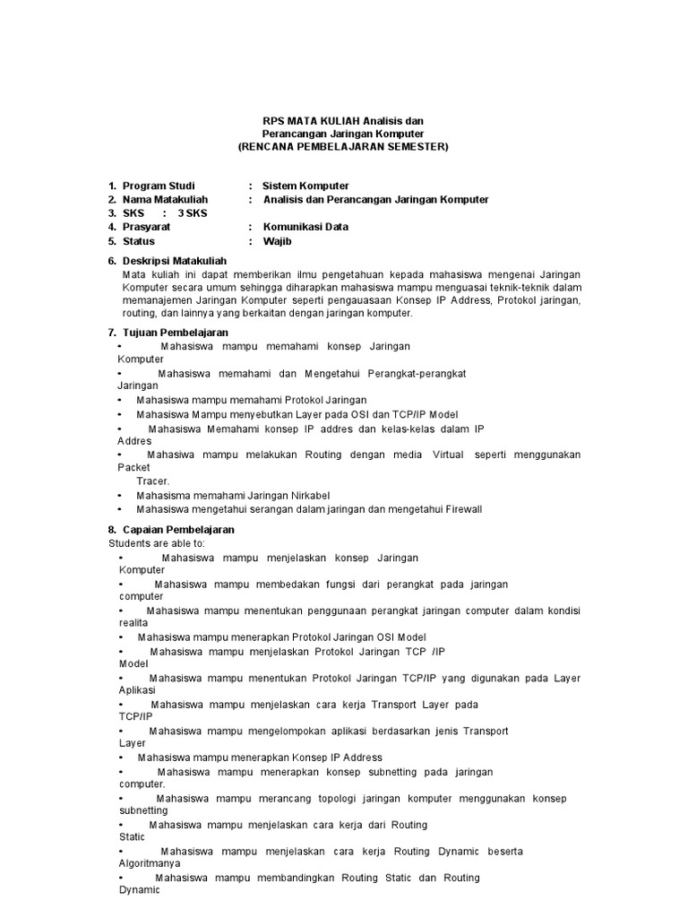 RPS Analisis Jaringan Komputer | PDF
