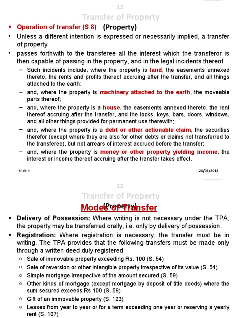 Transfer of Property | PDF | Covenant (Law) | Property