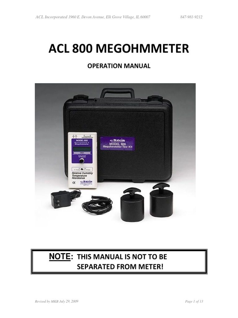 Acl 800 Megohmmeter: Operation Manual | PDF | Volt | Electrical ...