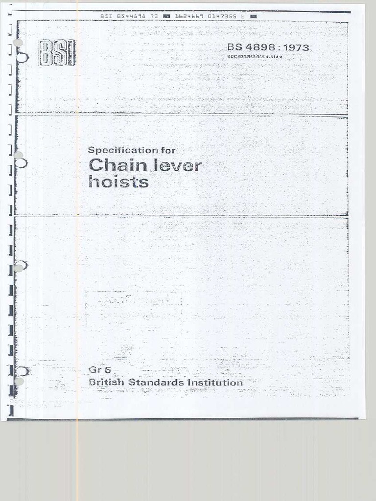 BS 4898 1973 Chain Lever Hoists | PDF
