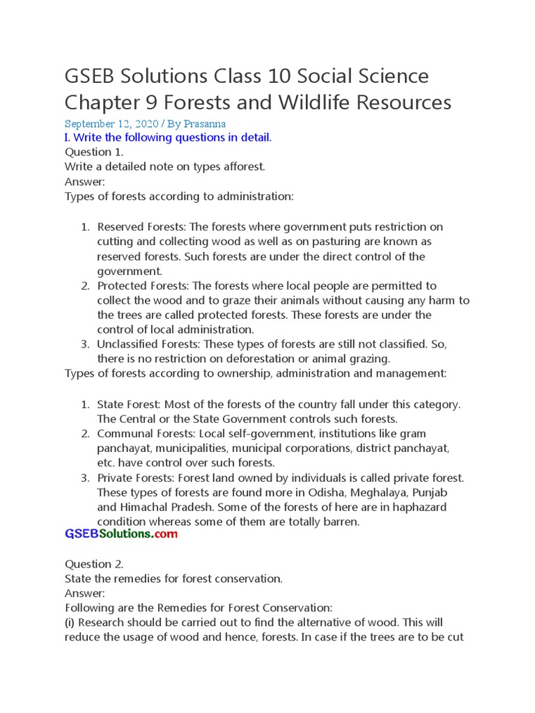 GSEB Solutions Class 10 Social Science Chapter 9 Forests and Wildlife ...