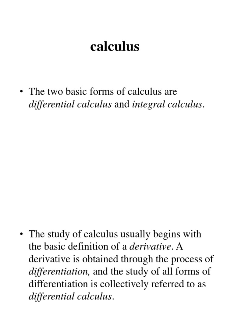 Calculus: - The Two Basic Forms of Calculus Are | PDF | Derivative ...