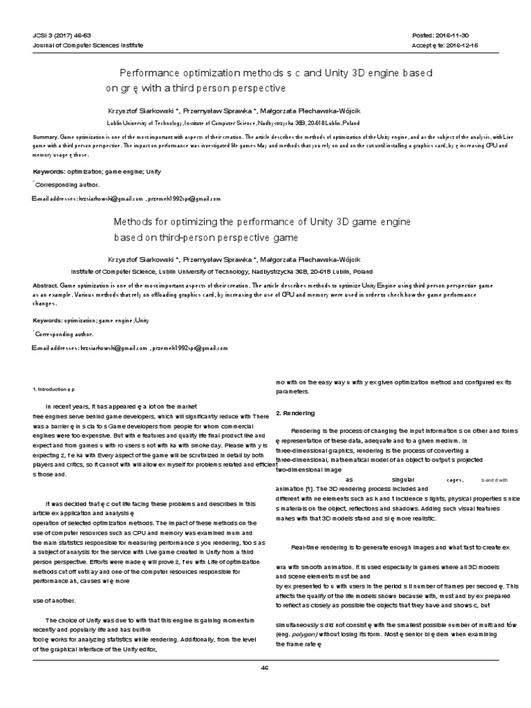 Performance Optimization Methods S C and Unity 3D Engine Based On GR Ę ...