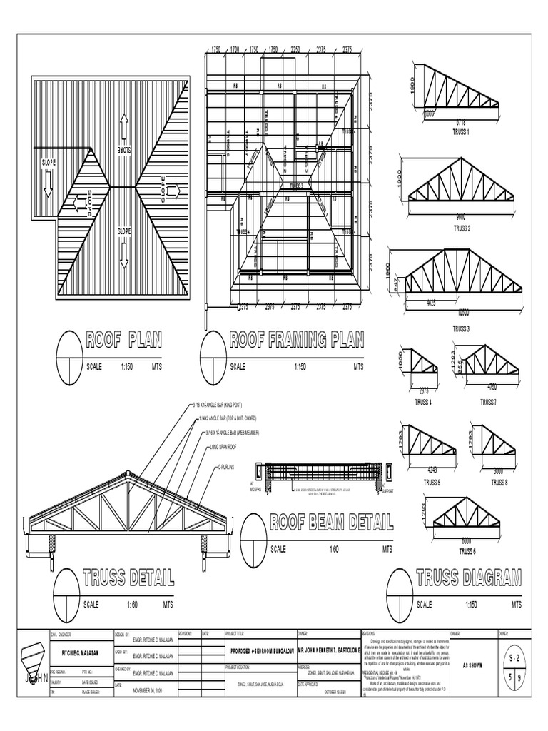 Roof Plan Roof Framing Plan: Truss 1 | PDF | Truss | Architectural Elements